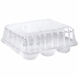 Clear Cupcake Boxes 6 Cavity Holder,ONE MORE Large 6 Compartment Muffin Containers Plastic Cupcake Carrier with Deep Dome 4" High Safe Eco-friendly Material Pack of 15