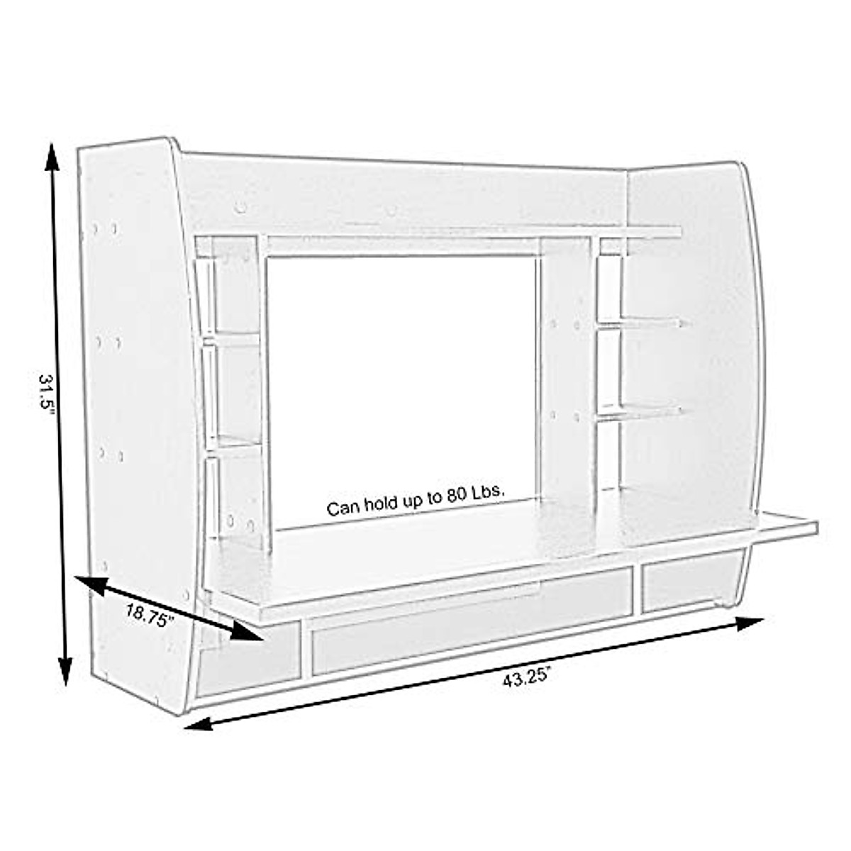 Basicwise Wall Mount Laptop Office Desk with Shelves, Brown,