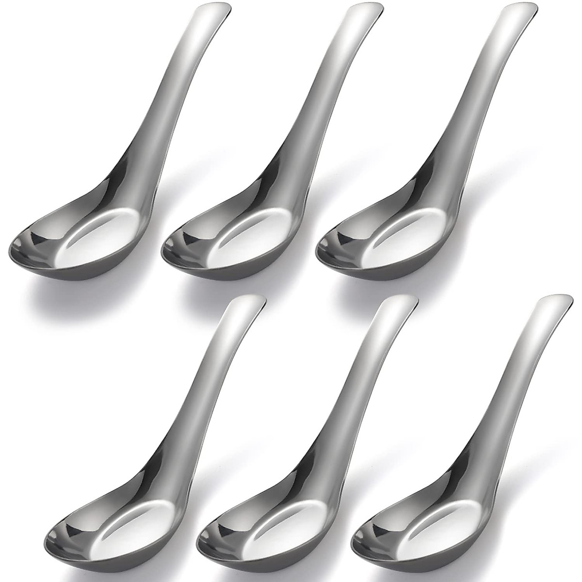 Soup Spoons Stainless Steel Dinner Spoons Set of 6 Chinese Soup Spoon Mirror Polished Asian Soup Spoons for Bouillon Dessert Cereal Thai Miso Ramen