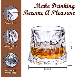 AFN Whiskey Gifts for Men, Old Fashioned Whiskey Glasses, 4 Crystal Glasses in Gift Box for Drinking Bourbon, Scotch Whisky, Cocktail, Liquor, Brandy, Rum for Men Women at Home Bar (Water Wave Style)