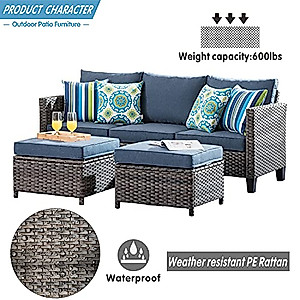 ovios Patio Furniture Set 6 PCS Outdoor Sectional Sofa Set with Loveseat Chairs Ottomans High Back Sofa All Weather Wicker Rattan Conversation Sets for Yard Porch (Denim Blue)
