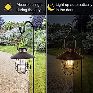 Solar Lantern Outdoor Hanging Lights Waterproof Garden Decor Led Metal Landscape Hanging Lantern for Patio Garden Porch Backyard (Copper 04)