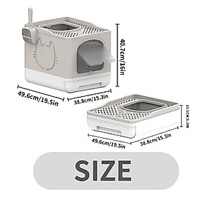 All for Paws Foldable Cat Litter Box Enclosed Top Entry Litter Box with Lid for Large Cats Mess Proof Design with Handy Litter Scoop