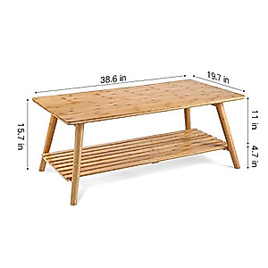 Nnewvante Coffee Table Foldable Bamboo Mid Century Desk TV Stand with Open Storage Shelf Center Table for Living Room Furniture RV No Assembly