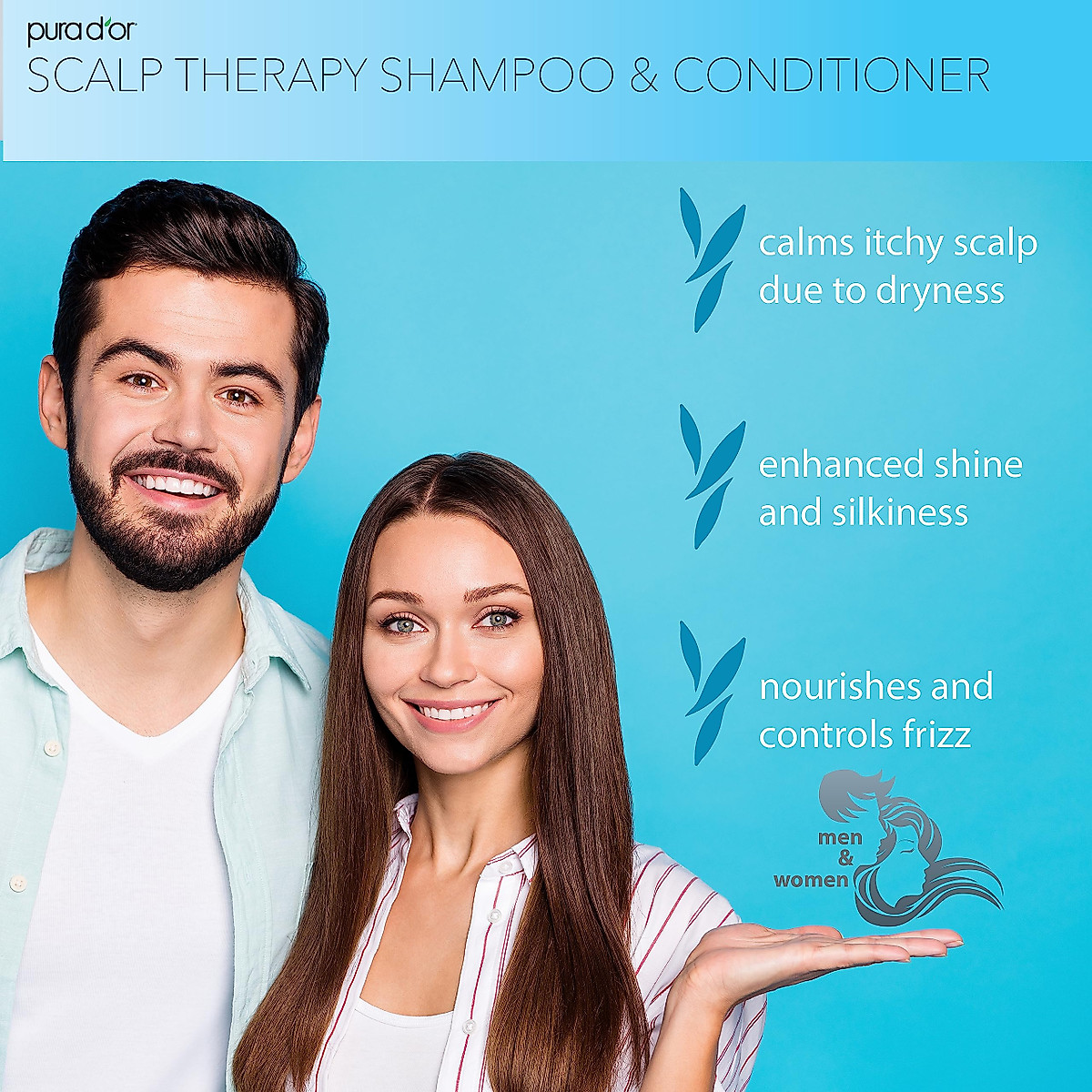 PURA D'OR Scalp Therapy Shampoo & Conditioner Set (16oz x 2) Dry, Itchy Scalp-Hydrates & Nourishes Hair w/Tea Tree, Peppermint, Argan Oil & Biotin, All Hair Type, 3 in 1, Men Women (Packaging Varies)