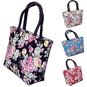 ODEROL LIANXIAO - Canvas Handbag, Flower Floral Printed Large Capacity Tote Bag Shoulder Bag Blue