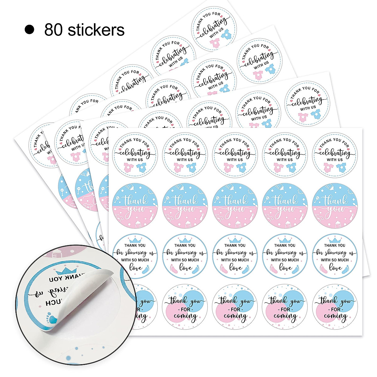 80 Pink Blue Thank You Stickers, Baby Shower Thank You Stickers Gender Neutral, Team Pink Team Blue Gender Reveal Party Favor Label Decorations(2 Inch)