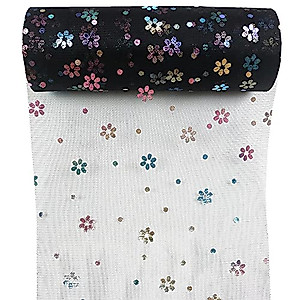 Yuanchuan Colorful Sequin Glitter Tulle Rolls 6 inch x 10 Yards (30 feet) Tulle Rolls Spool Fabric Tutu for DIY Skirts Wedding Gift Wrap Sewing Crafting Bow Bridal Decorations Birthday Party (Black)
