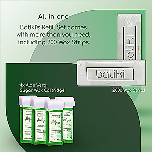 Wax Roller Refills, 4x Aloe Vera Sugar Roll on Wax Cartridges & 200x Wax Strips, Cartridge Refill for Roll on Wax Kit, Wax Roller Kit for Hair Removal, Roll on Wax Kit for Hair Removal, Wax Roller Kit