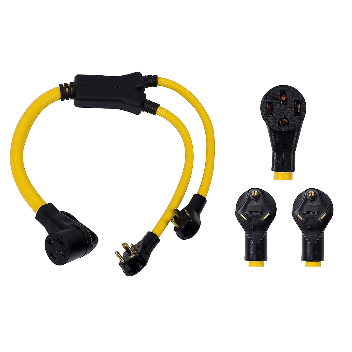 ONETAK NEMA 2 Port TT-30P 120V 30 Amp 3 Prong Plug Male to 14-50R 120/240V 50Amp 4 Prong Female Receptacle Y Combiner STW 3 Feet Generator Welder Dryer Power Cord Adapter