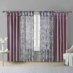 Madison Park Simone Floral Design Sheer Single Window Curtain Voile Privacy Drape for Bedroom, Livingroom, 50" x 84", Grey (MP40-6614)
