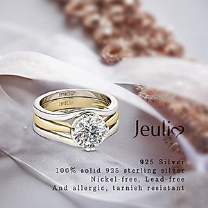 Jeulia 3.5ct Wedding Engagement Rings Set for Women Sterling Silver Round Cut Halo CZ Enhancer Ring Set Promise Anniversary Bridal Set Valentines Romantic Gift for her with Jewelry Box