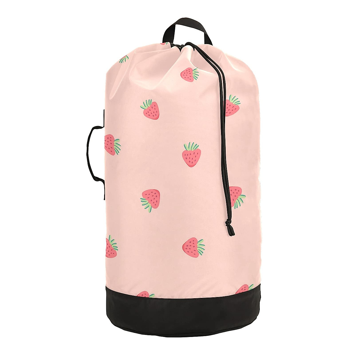 xigua Pink Strawberry Laundry Backpack Bag, Extra Large Laundry Bag with Straps, Portable Backpack Laundry Bag for College Dorm, Apartment, Laundromat