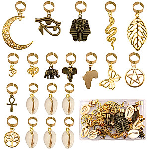 Messen 20 PCS Locs Hair Jewelry Braids Hair Clips Adjustable Hair Cuffs 15 Styles Vintage African Pendant Hair Charms Butterfly Shell DIY Locs Hair Accessories (Bronze and Gold)