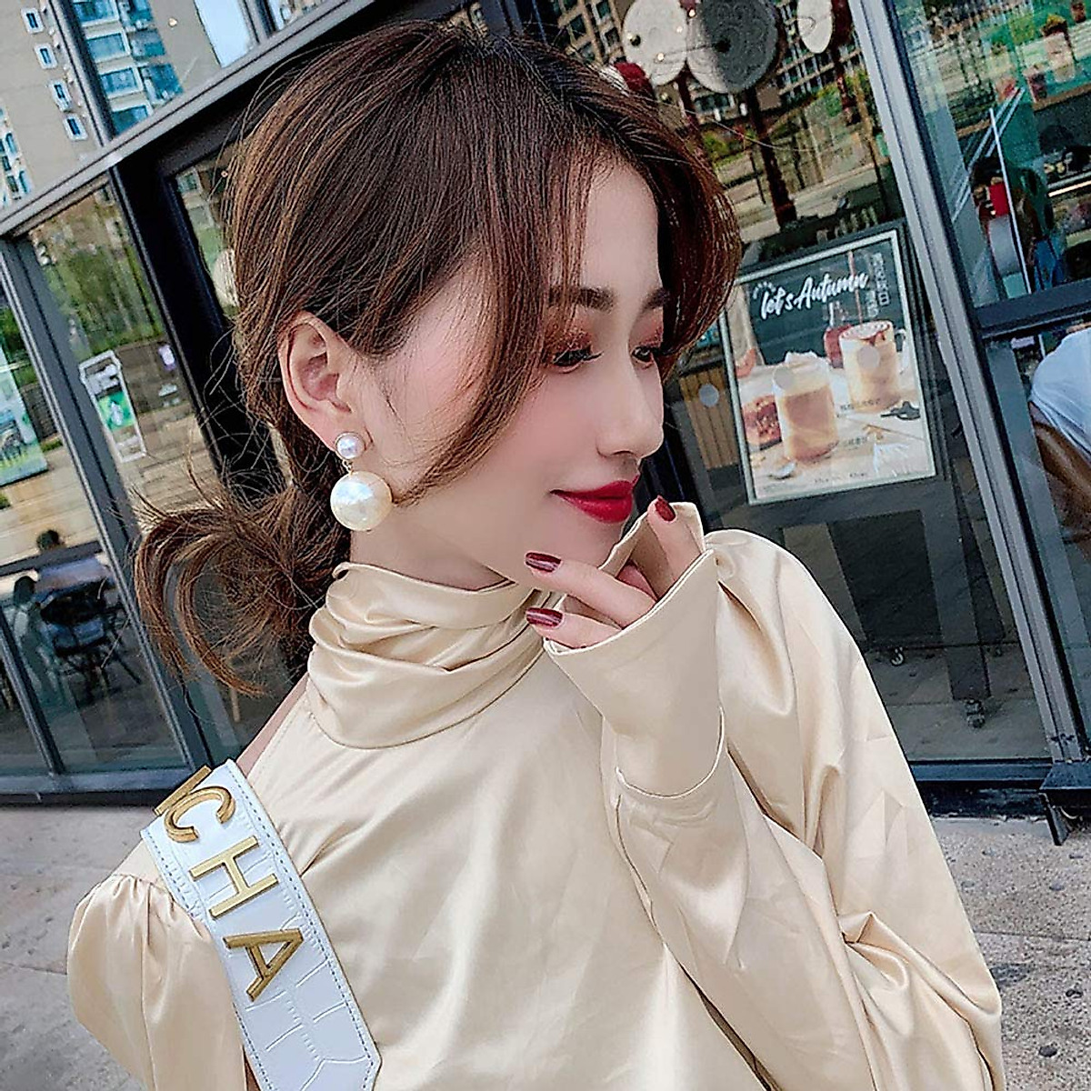 Denifery 925 Sterling Silver Long Tassel Earrings Pearls Earrings Dangle Earrings Bohemian Statement Earrings for Women Wedding Daily Party