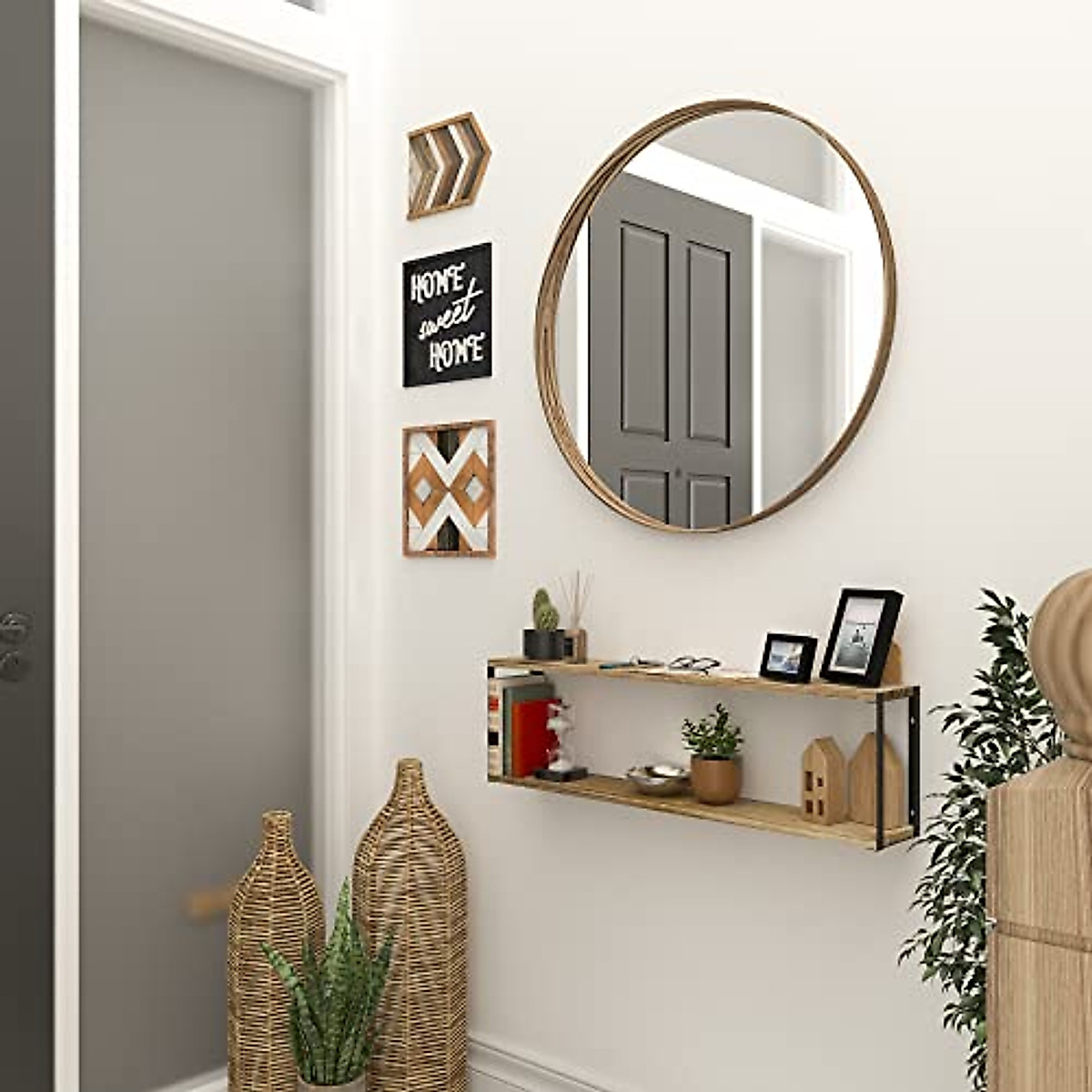 Wallniture Roca 36"x6" Bookshelf for Living Room Decor, 2 Tier Floating Shelves for Office Supplies, Entryway, Bathroom Organizer Shelf for Bathroom Accessories, Burnt Finish