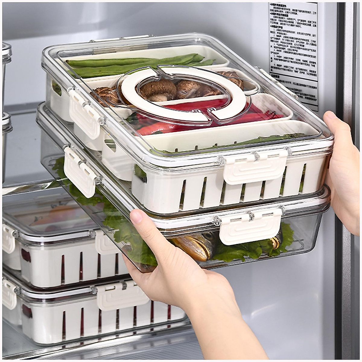 WONSURE Fridge Organizer,Stackable Food Storage Container With Vented Lids And Removable Drain Tray for Refrigerator Organizer and Storage Clear for Food, Drinks, Vegetable