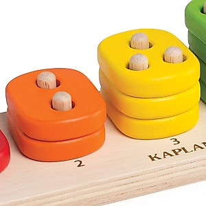 Kaplan Early Learning Toddler Stacking Number Board - 16 Colorful Pieces and Wooden Base for Practicing Color Recognition and Early Math Skills