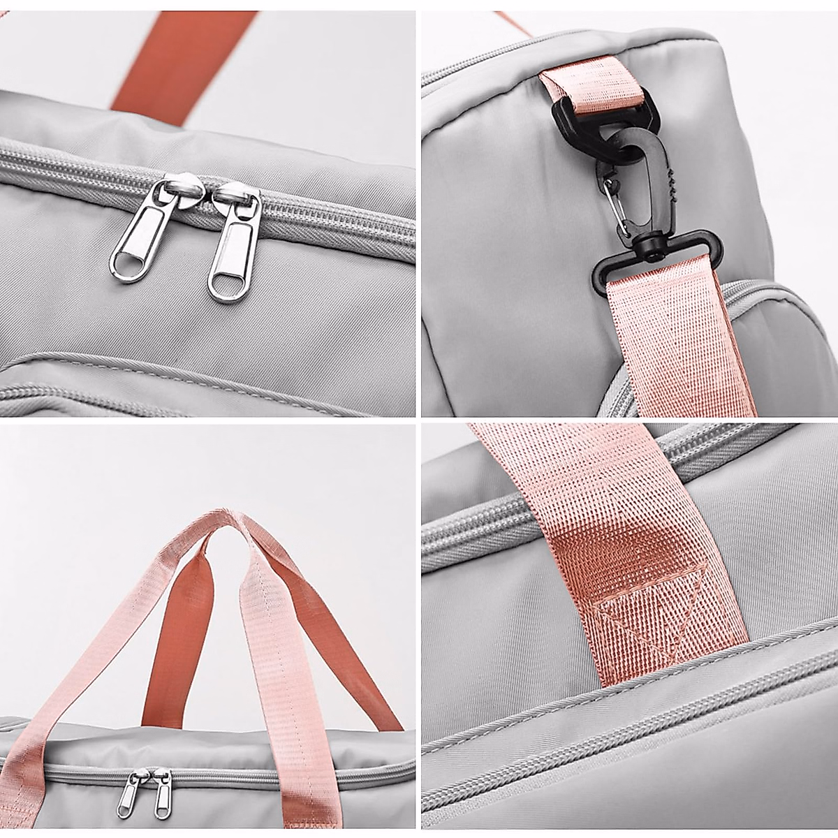 Suruid Travel Duffel Bag with Shoes Compartment Sports Gym Bag with Dry Wet Separated Pocket for Men and Women, Overnight Bag Weekender Bag Training Handbag Yoga Bag - Gray Pink