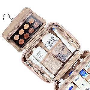 NISHEL Travel Toiletry Bag for Women Large Capacity, Makeup Essentials Organizer, Hanging Case for Accessories, Cosmetics, Pink