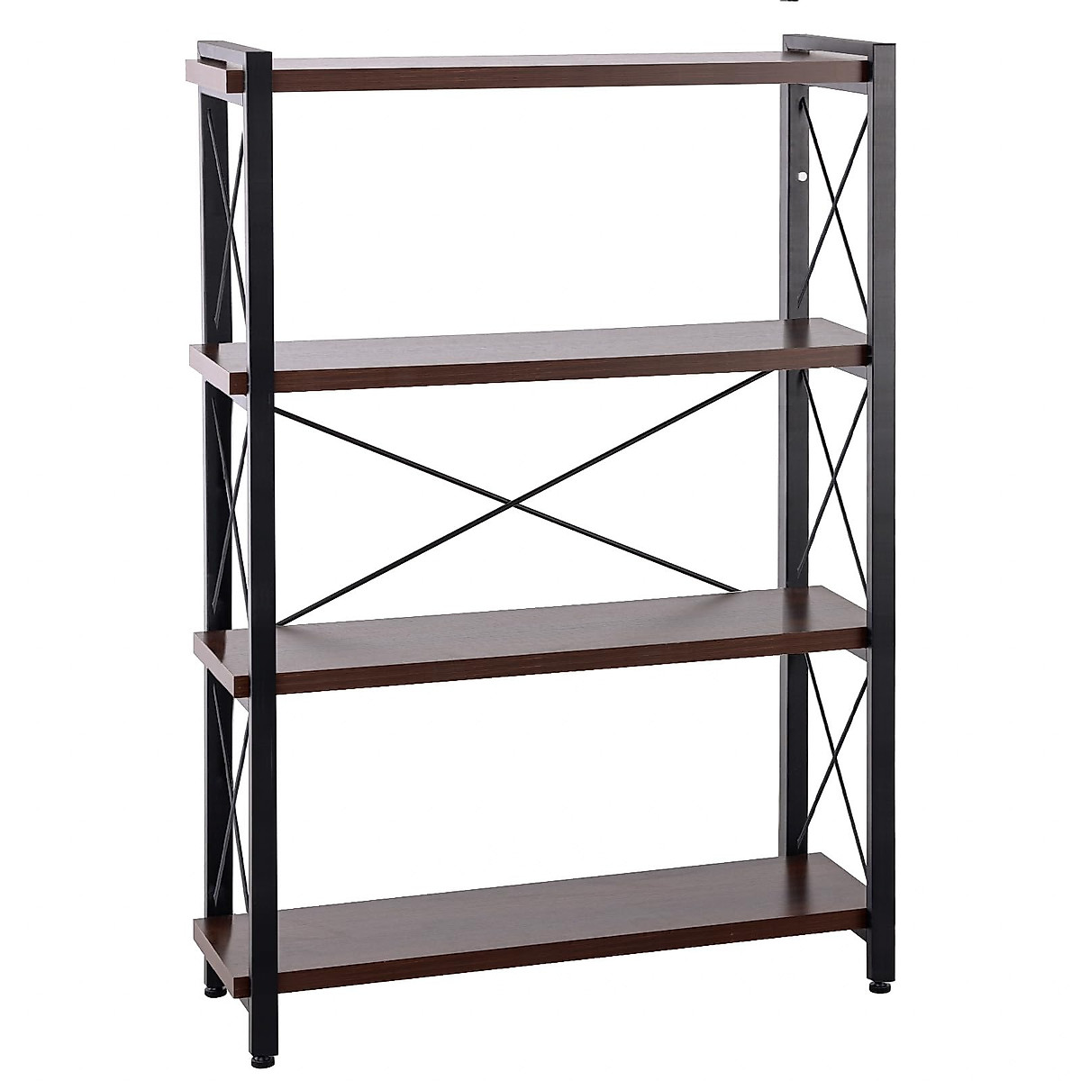 COSYSUPER Bookshelf 4 Tier, Industrial Bookcase, Wood Shelves, Tall Bookshelf, Rustic Standing Bookshelves Metal Frame Display Book Shelf Storage for Living Room,Bedroom,Home Office,Dark Walnut Color