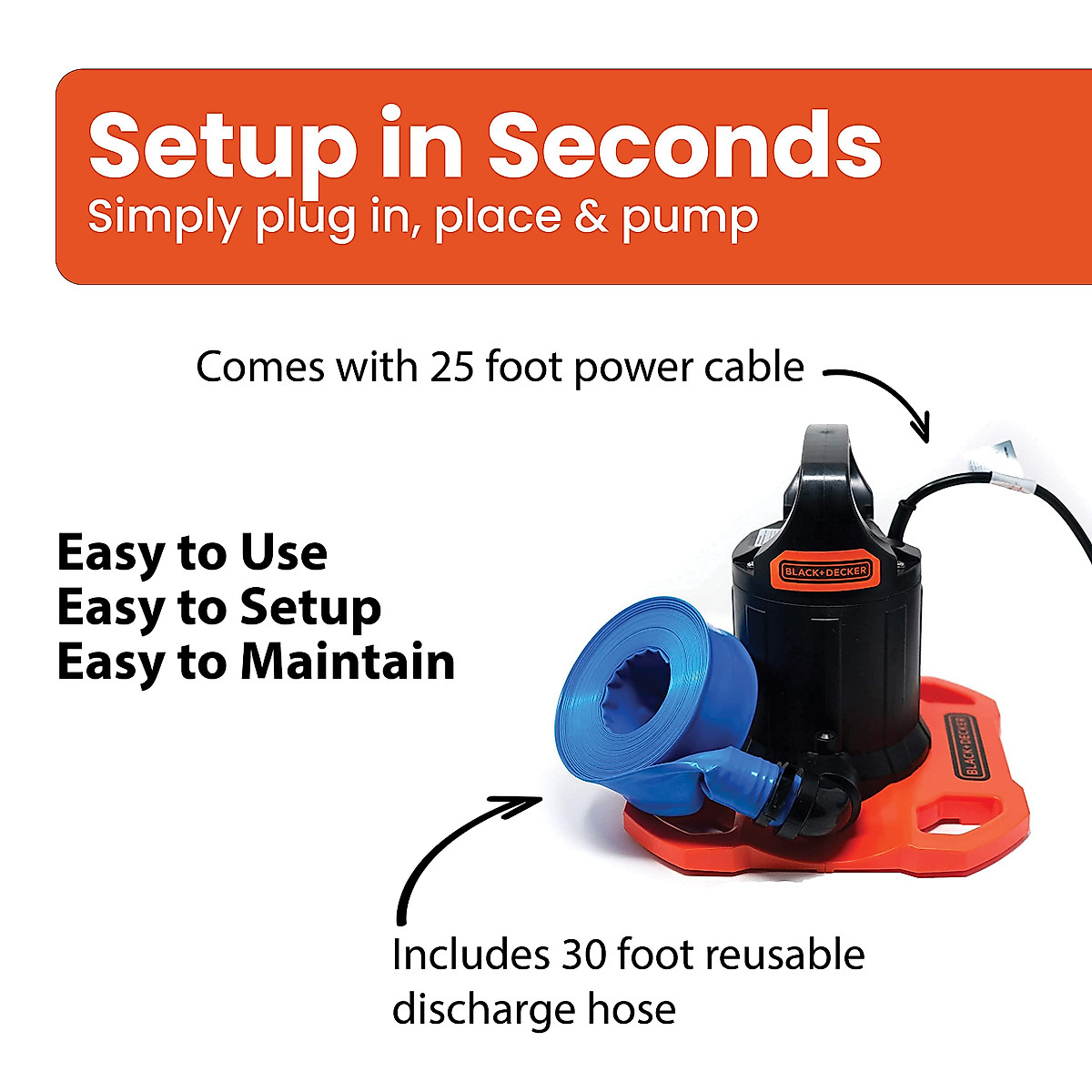 BLACK+DECKER Swimming Pool Cover Pump, 1500 GPH Manual