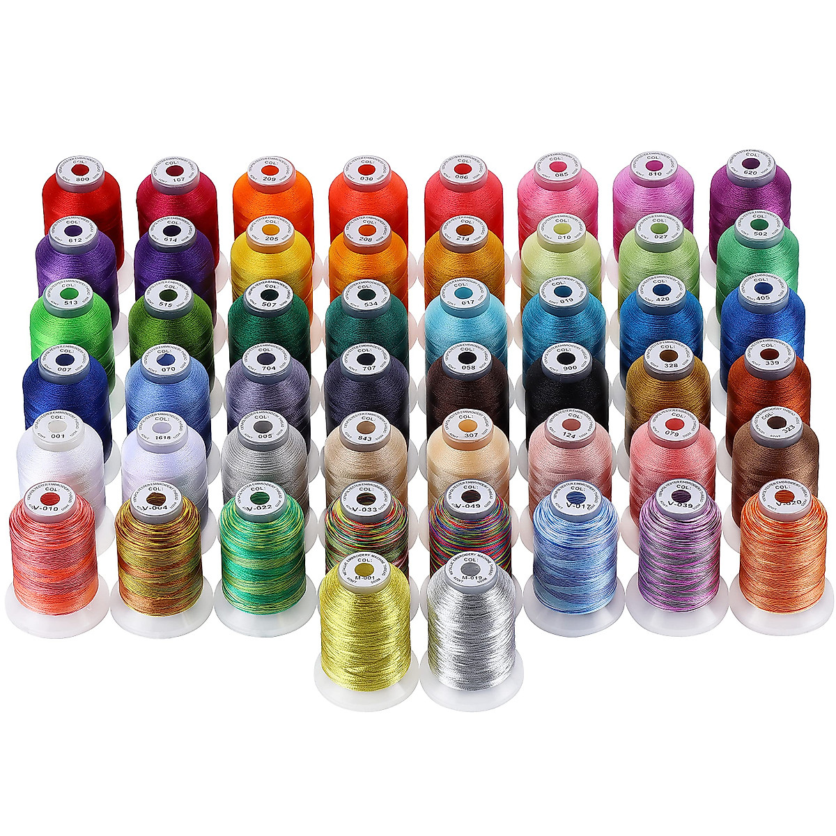New brothread 50 Spools Embroidery Machine Thread Kit Including 40 Brother Colors+8 Variegated Colors+2 Metallic Colors for Brother Janome Singer Pfaff Husqvarna Embroidery Sewing Machines