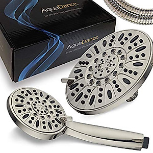 AquaDance 7" Premium High Pressure 3-Way Rainfall Combo with Stainless Steel Hose – Enjoy Luxurious 6-setting Rain Shower Head and Hand Held Shower Separately or Together – Brushed Nickel Finish