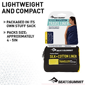 Sea to Summit Silk-Cotton Blend Travel and Sleeping Bag Liner, Traveller w/Pillow Slip (85x36 inches)
