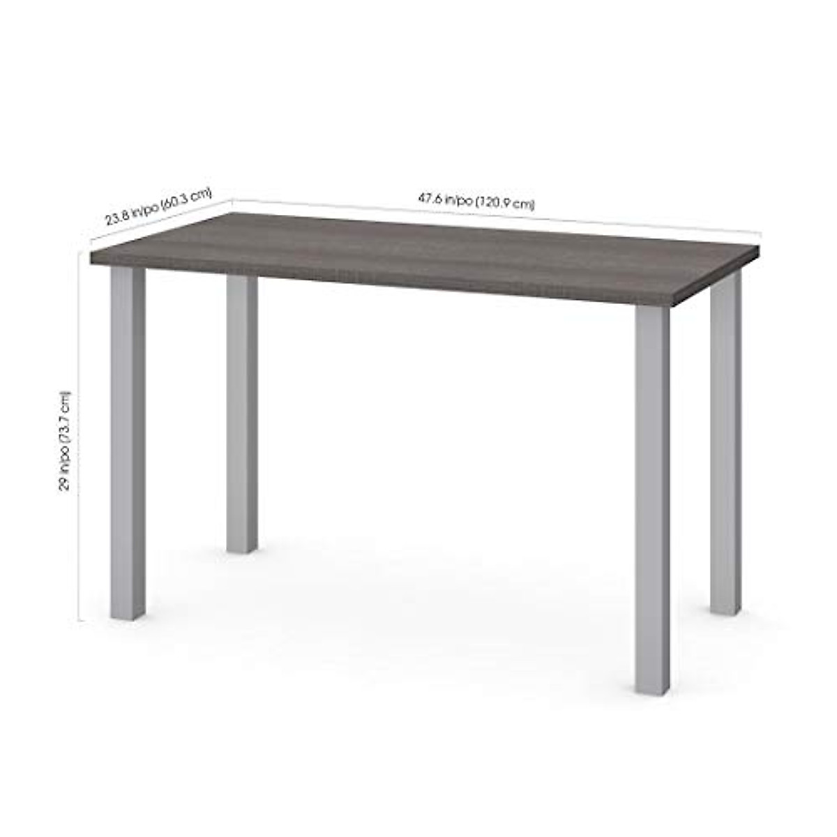 Bestar Universel Table Desk with Square Metal Legs, 48" x 24", Bark Grey