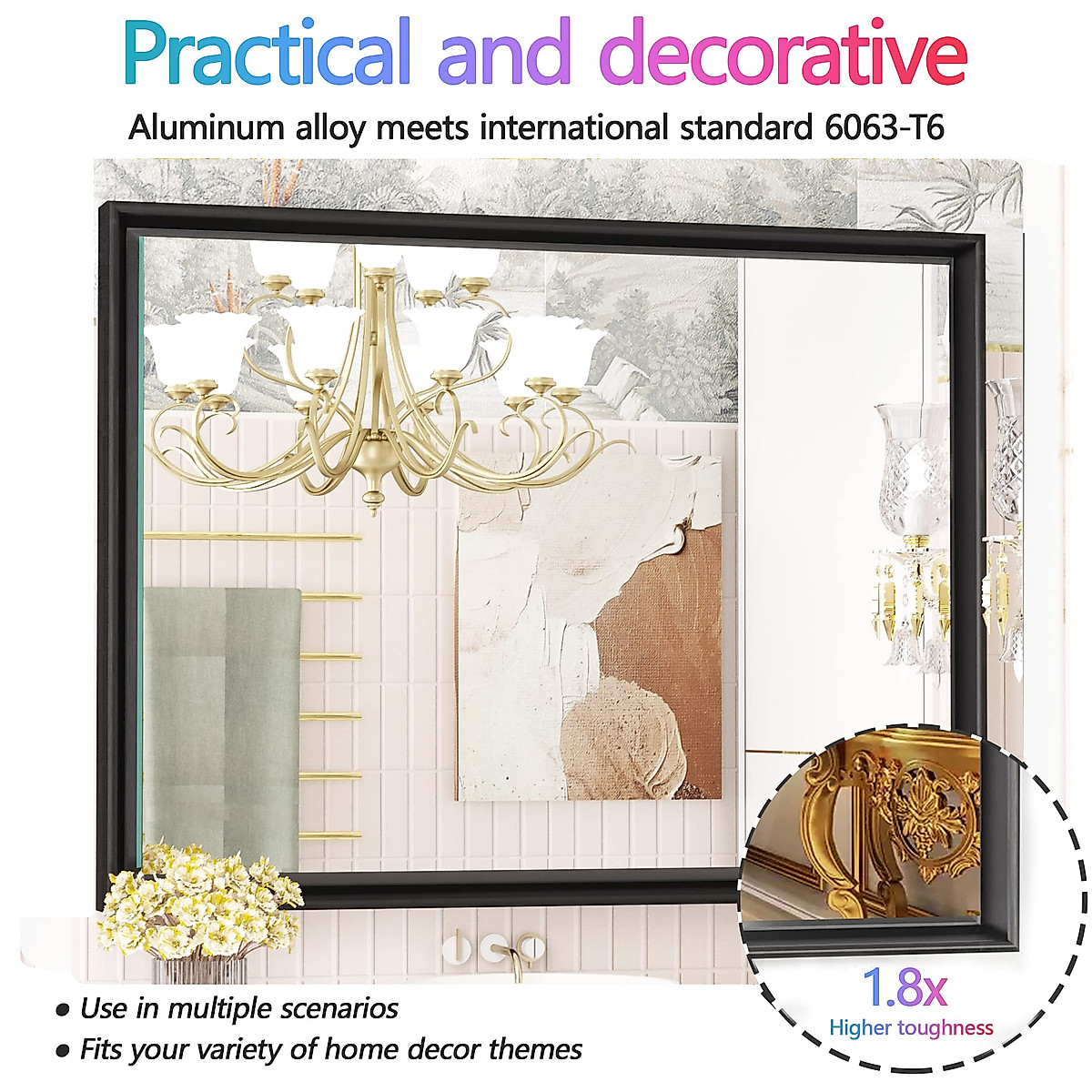 Vosuja 40 x 30 Inch Bathroom Mirrors for Wall, Black Bathroom Mirror, Wall Mirror for Bathroom in Aluminum Alloy Metal Frame (Horizontal/Vertical)