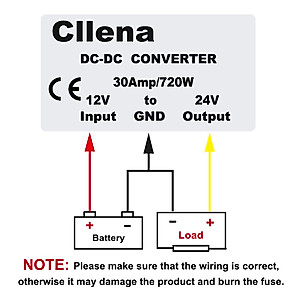Cllena Waterproof DC/DC 12V to 24V Boost Converter 30A 720W Step Up Voltage Regulator Module Car Power Supply Voltage Transformer (Input 10V-16V)