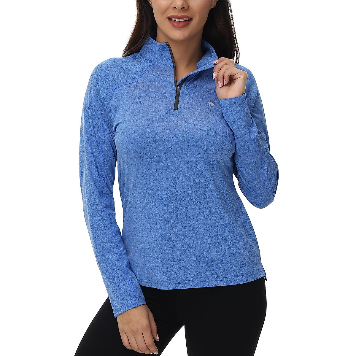 BGOWATU Women's Long Sleeve Golf Polo Shirts Quarter Zip Pullover UPF 50 Sun Shirt for Women Dry Fit Running Tops Dark Blue M