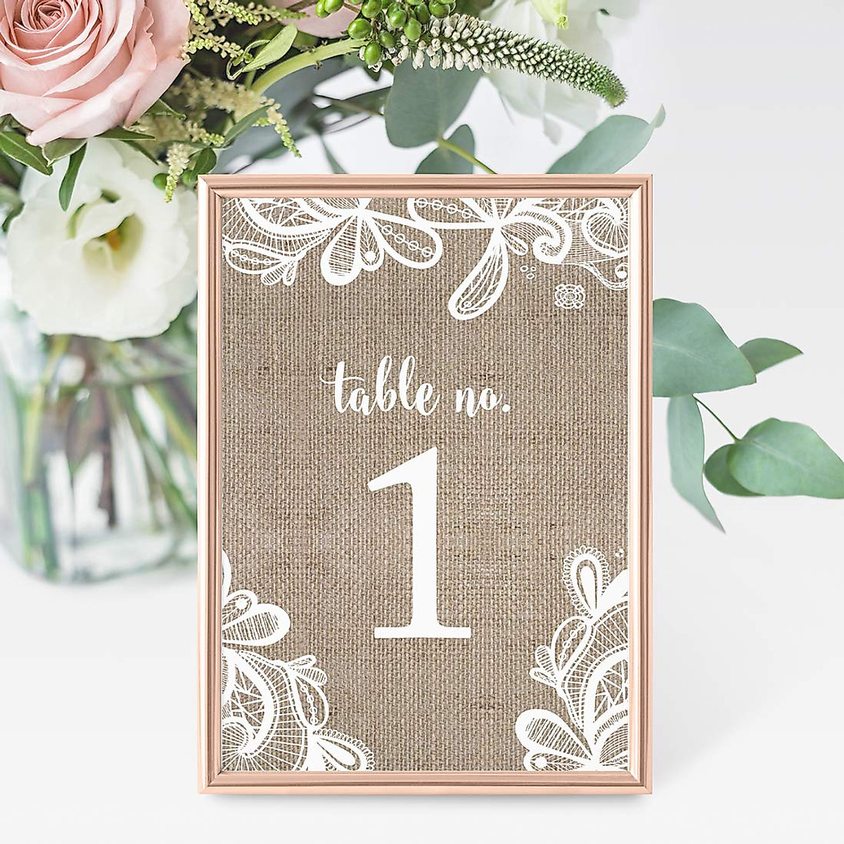 Andaz Press Burlap Lace Wedding Table Numbers 1-20, 4x6-Inches Table Number Cards For Wedding Reception Table Number For Seating Chart For Wedding Reception, Restaurant, Classroom, Boda