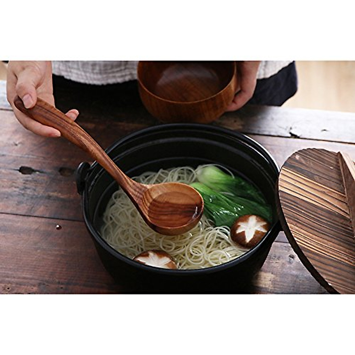 NAYAHOSE Wooden Spoons for Cooking, 4 Pcs Wooden Utensils for Cooking, Natural Teak Wood Spatulas Spoon for Cooking, Nonstick Kitchen Utensil Set