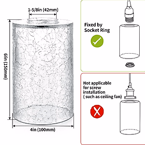 Skelang Clear Glass Shade, Light Shade with Crackle, Lampshade with 1-5/8" Fitter, Cylinder Replacement Shade for Pendant Light, Wall Sconce, Vanity Light, Table Lamp, Pack of 3