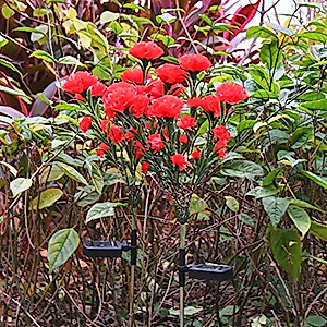 BeHiller Carnations Solar Flower Light Outdoor Decor,42Red Flowers Gifts for Grandma,Birthday,Mom Gifts Garden Pathway Lights,Unique Gifts Solar Decorative Lights for Patio,Grave Cemetery Yard-2Pack