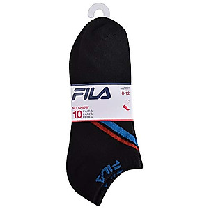 FILA Men's Chevron Striped No Show Socks, Black (10 Pack), One Size
