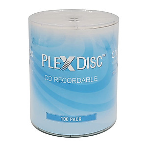 PlexDisc CD-R 700MB 52X White Inkjet Hub Printable Recordable Media - 100pk Blank CDs for Burning Music, Data, Photos, CDR Discs, Writable CD, Empty CD-R, (No Container) FFB