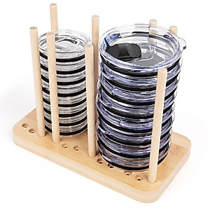 Adjustable Bamboo Tumbler Lid Organizer - Holds up to 20 Lids - YETI Lid Organizer for Cabinet - YETI Organizer for Kitchen Cabinets - Water Bottle Lid Organizer for Cabinet - Cup Lid Holder - Stacker