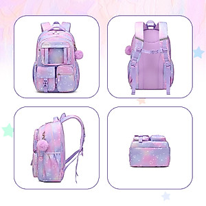 PIG PIG GIRL Kids Backpack for Girls - School Bags for Middle School Students - Book Bag for Elementary Primary School - Purple
