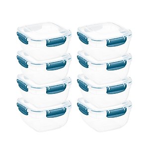Superio Plastic Food Storage Containers with Airtight Lids, 8 Pack- 48 Oz, BPA Free, Leakproof, Stackable, Microwave, Dishwasher, Freezer Safe, Blue