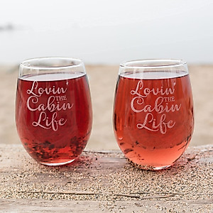 Log Cabin Decor Glasses - Cabin Gift Ideas - Retirement Gifts for Men - Set of Two Glasses