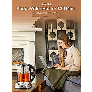 Electric Kettle with Temperature Control and Tea Infuser, FOHERE 1.7L Electric Tea Kettle, Glass and Stainless Steel Hot Tea Water Kettle, 2Hr Keep Warm, 6 Presets for Herbal, Green, Coffee, Black