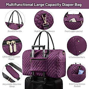LOVEVOOK Diaper Bag Tote with Pacifier Case and Changing Pad, Large Capacity Mommy Bag for Hospital and Weekender Travel, Functional Baby Bag Newborn Baby Essential, Purple