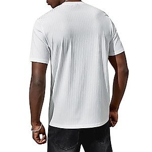 Verdusa Men's Short Sleeve Basic T Shirt Casual Round Neck Ribbed Tee Top White S