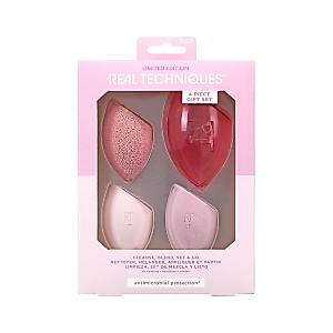 Real Techniques Limited Edition Cleanse, Blend, Set and Go Makeup Sponge Set, 4 Piece Christmas Gift Set, Perfect For Wife, Spouse, Girlfriend, Significant Other, and Daughter