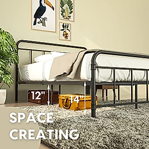 WILSLAT Black Metal Queen Bed Frame with Headboard and Footboard, Queen Platform Bed Frame, Heavy Duty Steel Slat Support, Noise Free, No Box Spring Needed, Easy Assembly