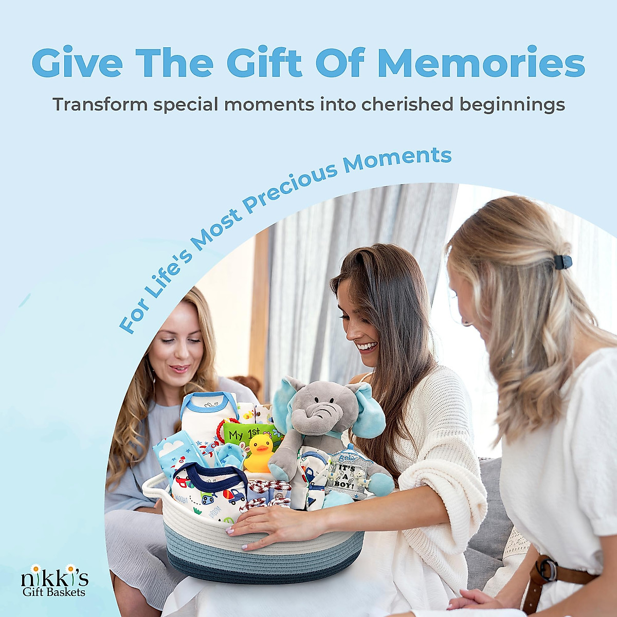 Bundle of Joy Deluxe New Baby Gift Basket | Newborn Baby Boy Gift Set with Baby Essentials | Baby Gift Basket for Expecting Moms | Baby Layette Set | Blue Baby Gift Set | Nikki's Gift Baskets