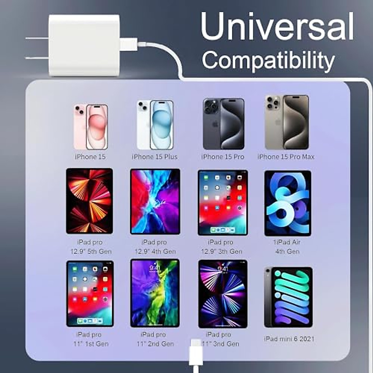 iPhone 15 Charger Fast Charging USB C Block 20W with Type C Cable 6.6ft for iPhone 15/15 Plus/15 Pro/15 Pro Max, iPad Charger for iPad Pro 2023/2022/2021/2020, iPad Air 5th/4th, iPad 10/Mini 6